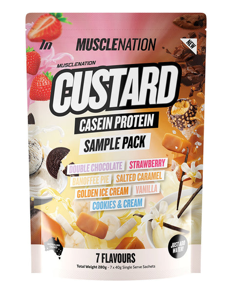 Custard Casein Protein Sample Pack by Muscle Nation – Supplement Warehouse